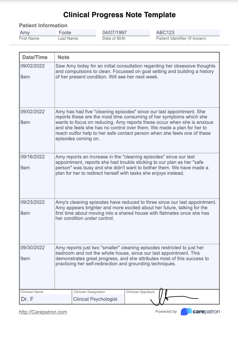 Clinical Progress Notes Template Example Free PDF Download